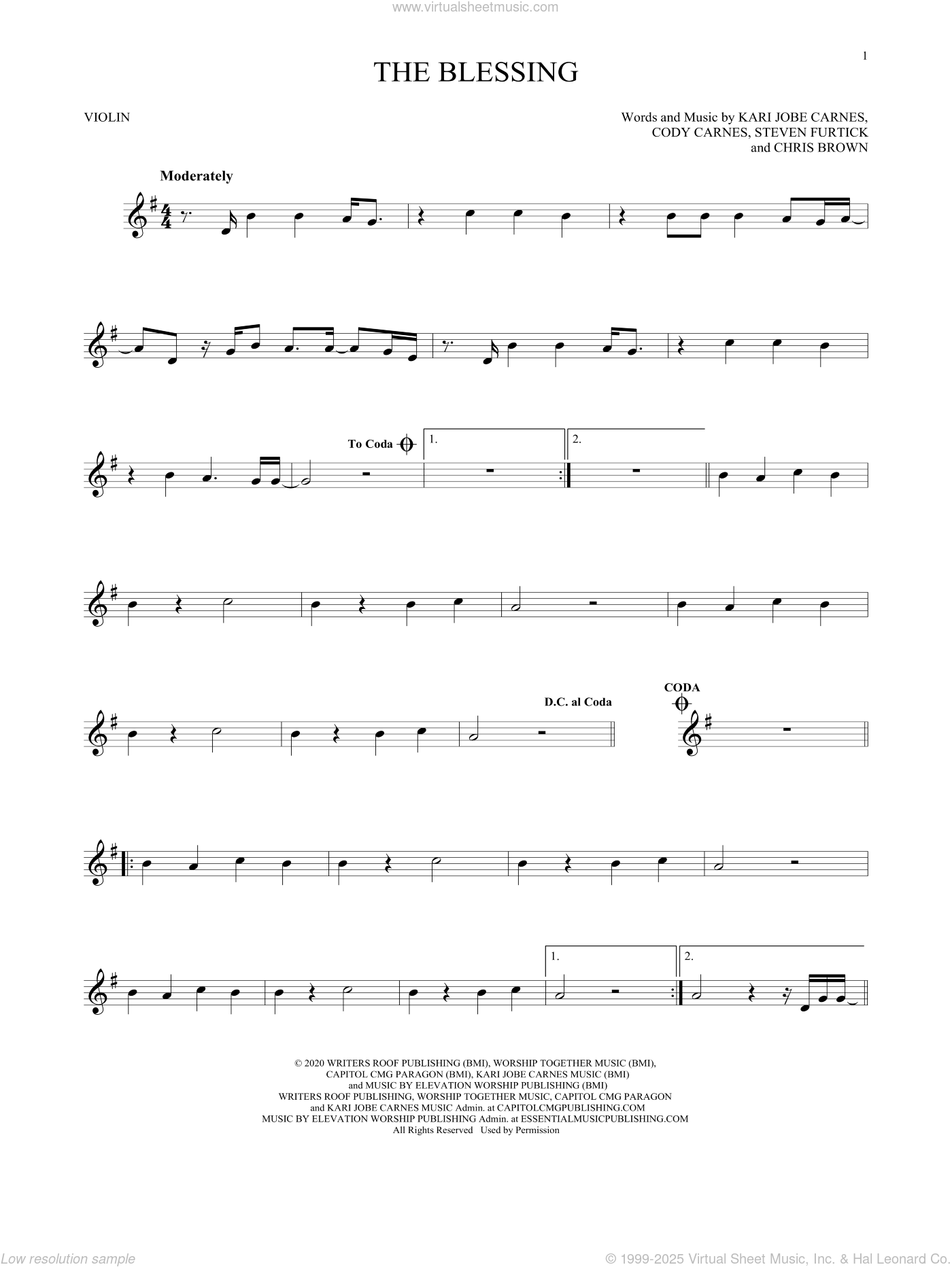 The Blessing sheet music for violin solo (PDF-interactive)
