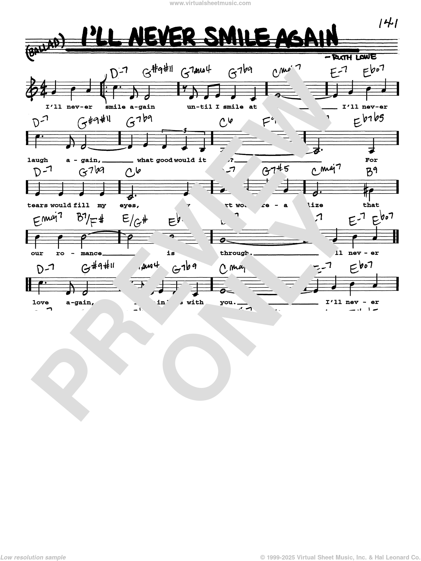 I'll Never Smile Again (Low Voice) sheet music (real book with lyrics)