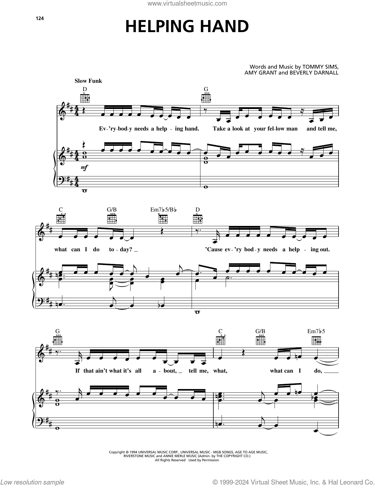 Helping Hand sheet music for voice, piano or guitar (PDF)