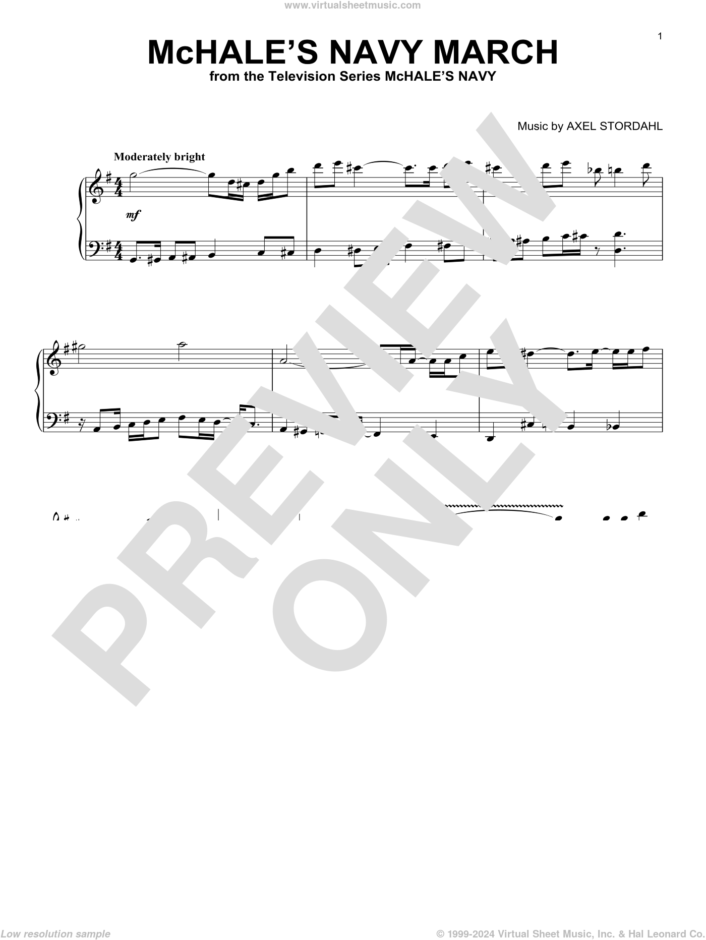 McHale's Navy March sheet music for piano solo (PDF-interactive)