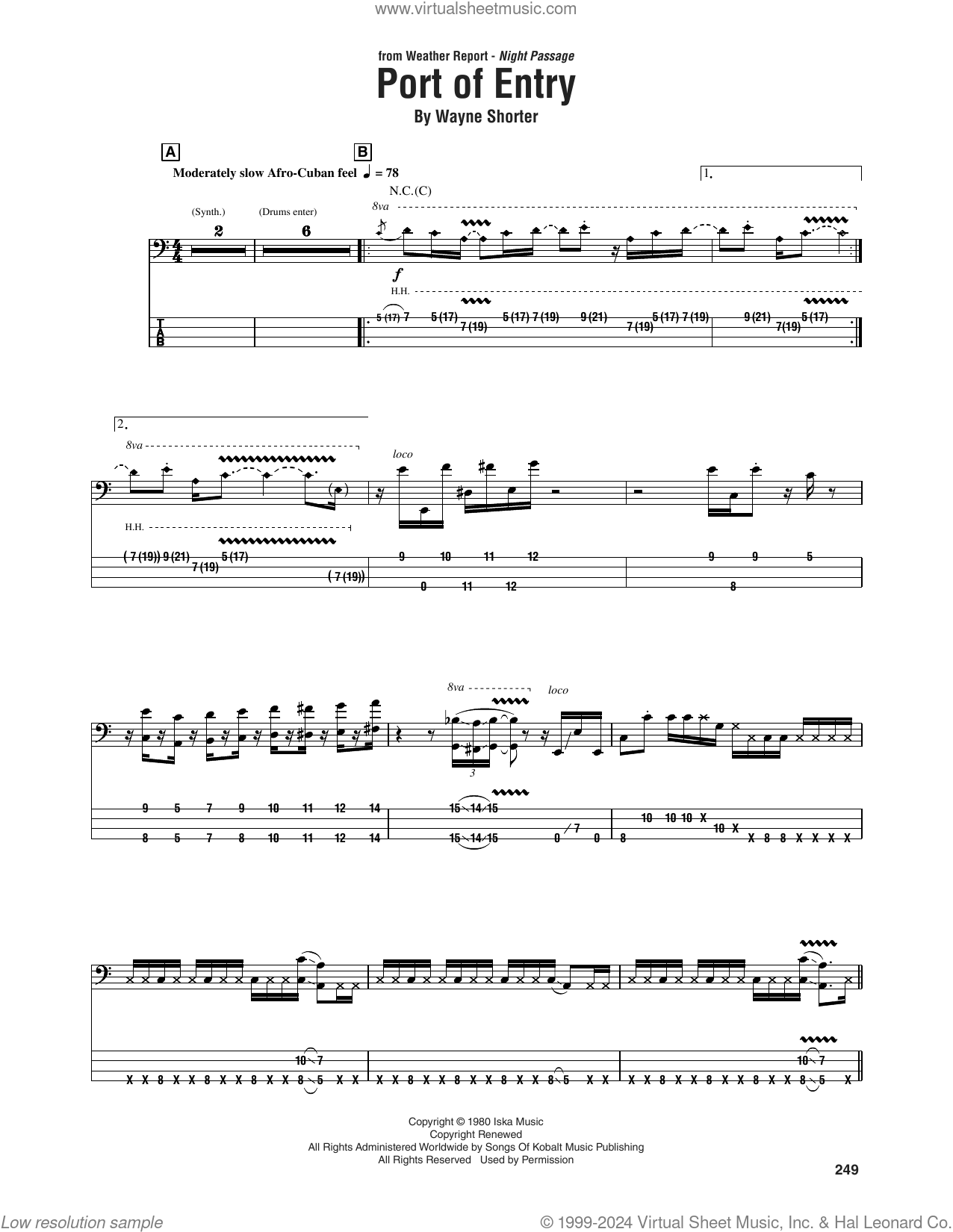 Port Of Entry sheet music for bass (tablature) (bass guitar)
