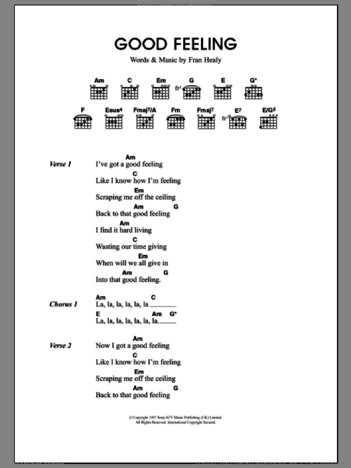 Good Feeling sheet music for guitar (chords) (PDF)