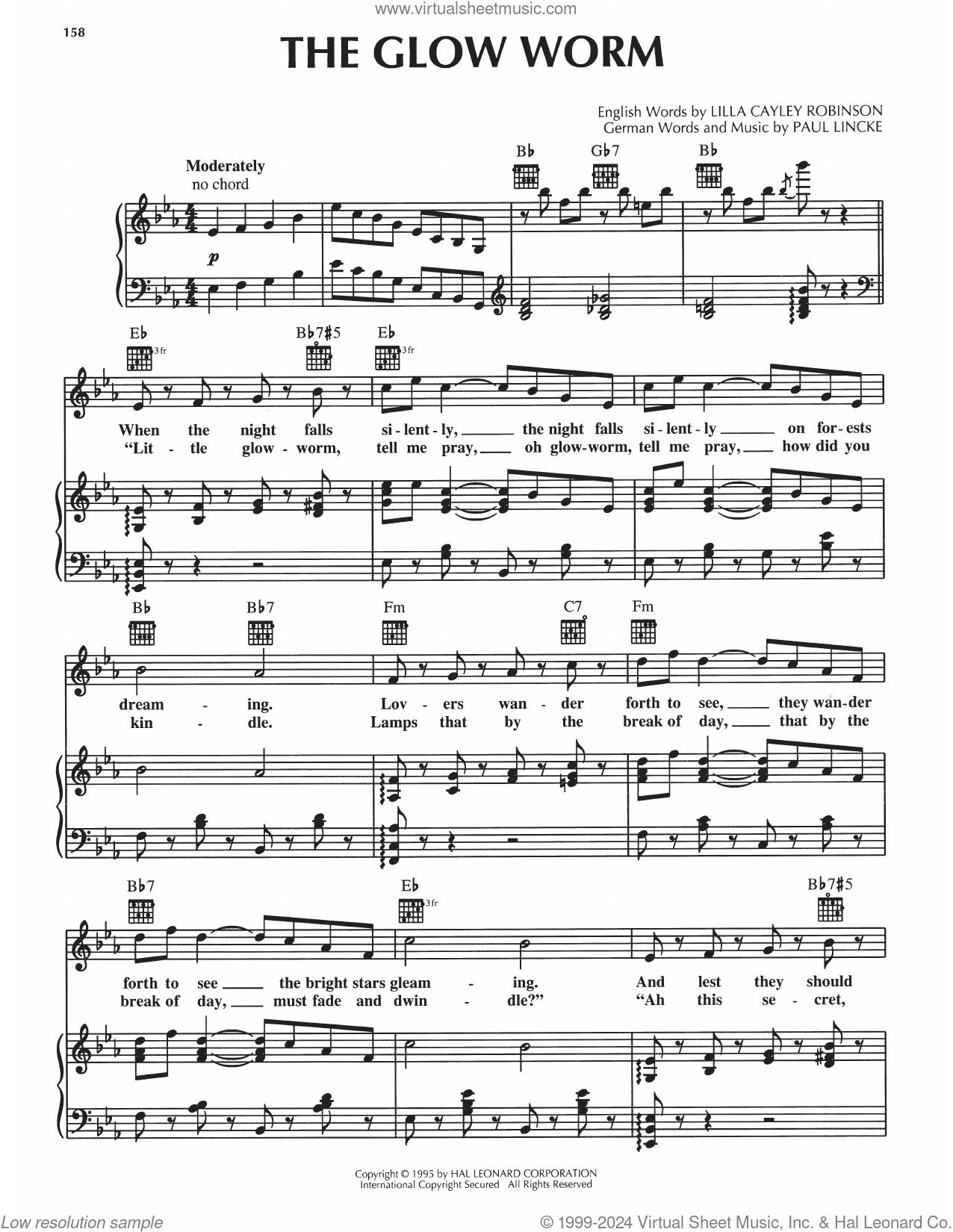 Paul Lincke: The Glow Worm sheet music for voice, piano or guitar