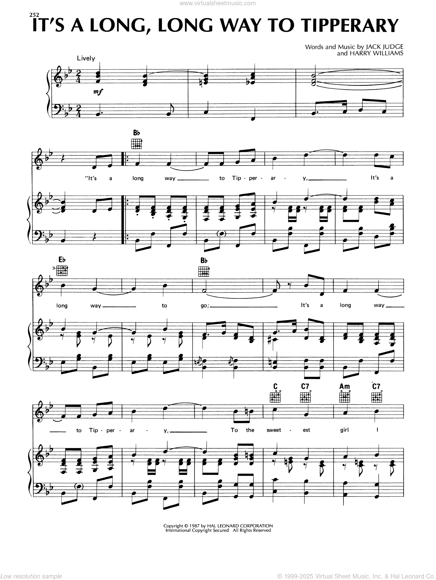 It's A Long, Long Way To Tipperary sheet music for voice, piano or guitar