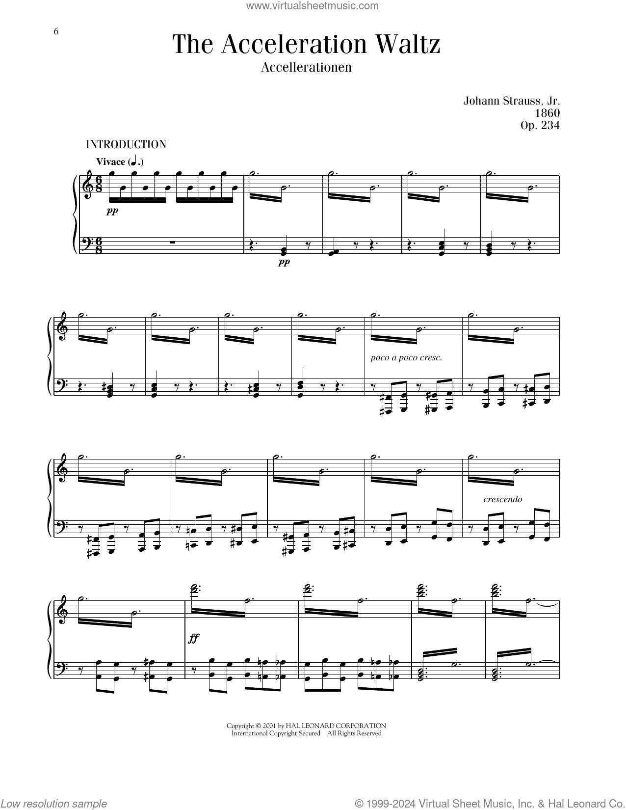 Acceleration Waltz, Op. 234 sheet music for piano solo (PDF)