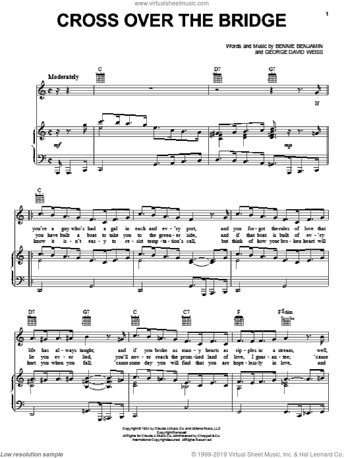 Cross Over The Bridge sheet music for voice, piano or guitar