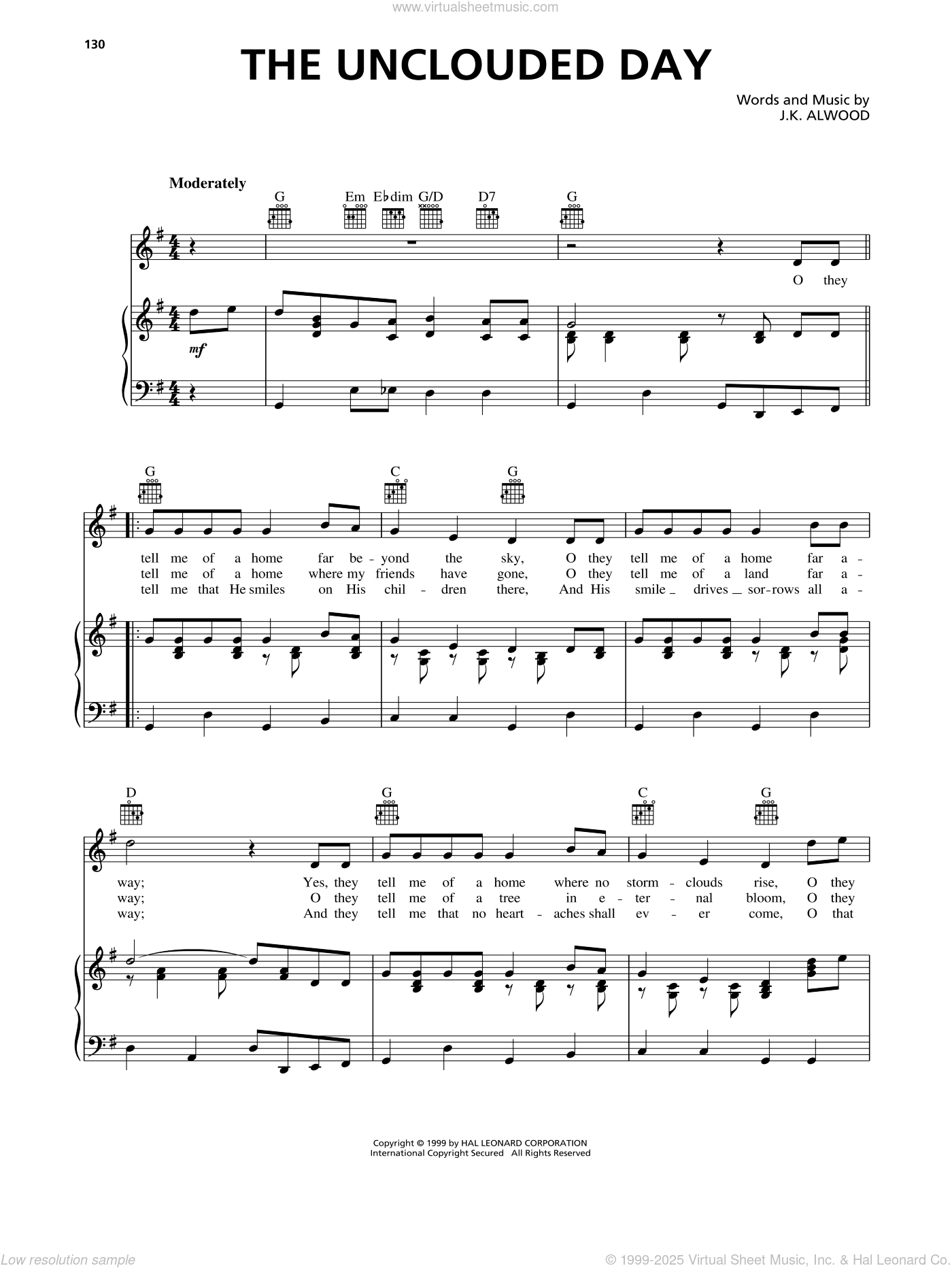 The Unclouded Day sheet music for voice, piano or guitar (PDF)