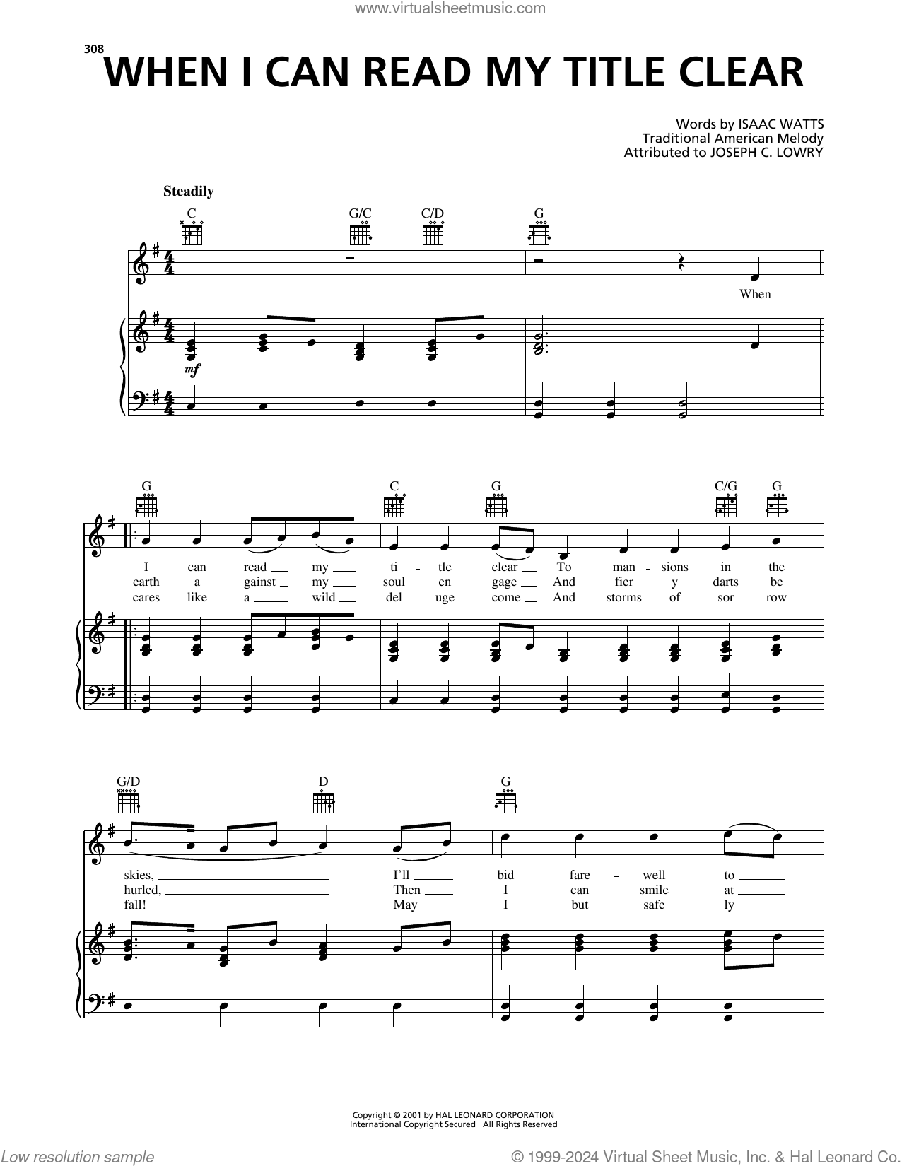 Isaac Watts: When I Can Read My Title Clear sheet music for voice ...