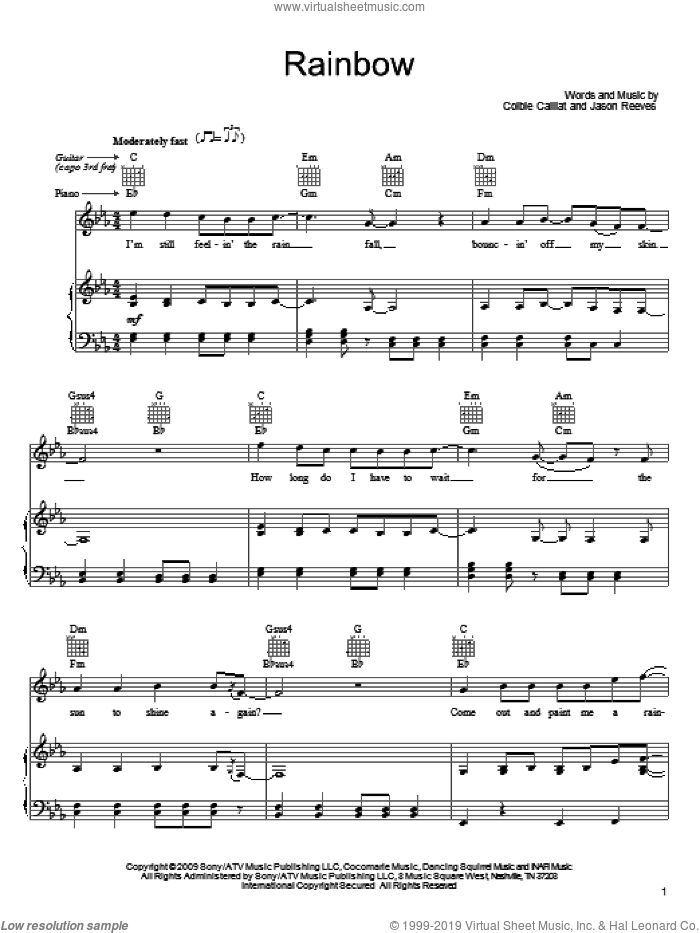 Colbie Caillat: Rainbow sheet music for voice, piano or guitar