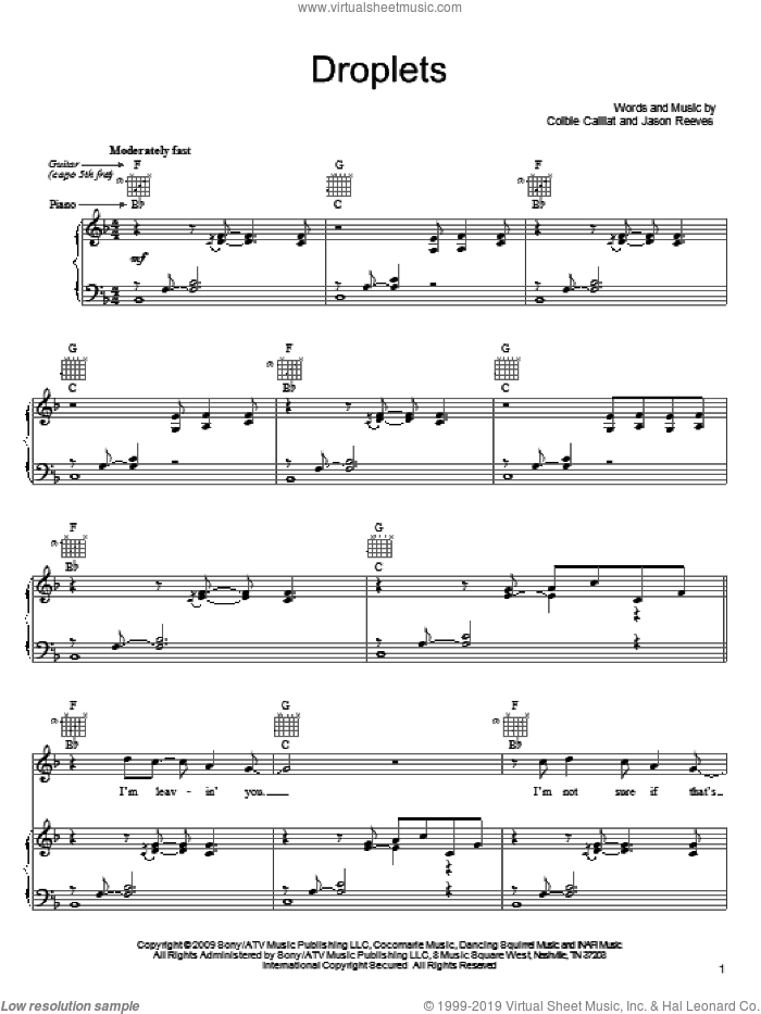 Droplets sheet music for voice, piano or guitar (PDF-interactive)