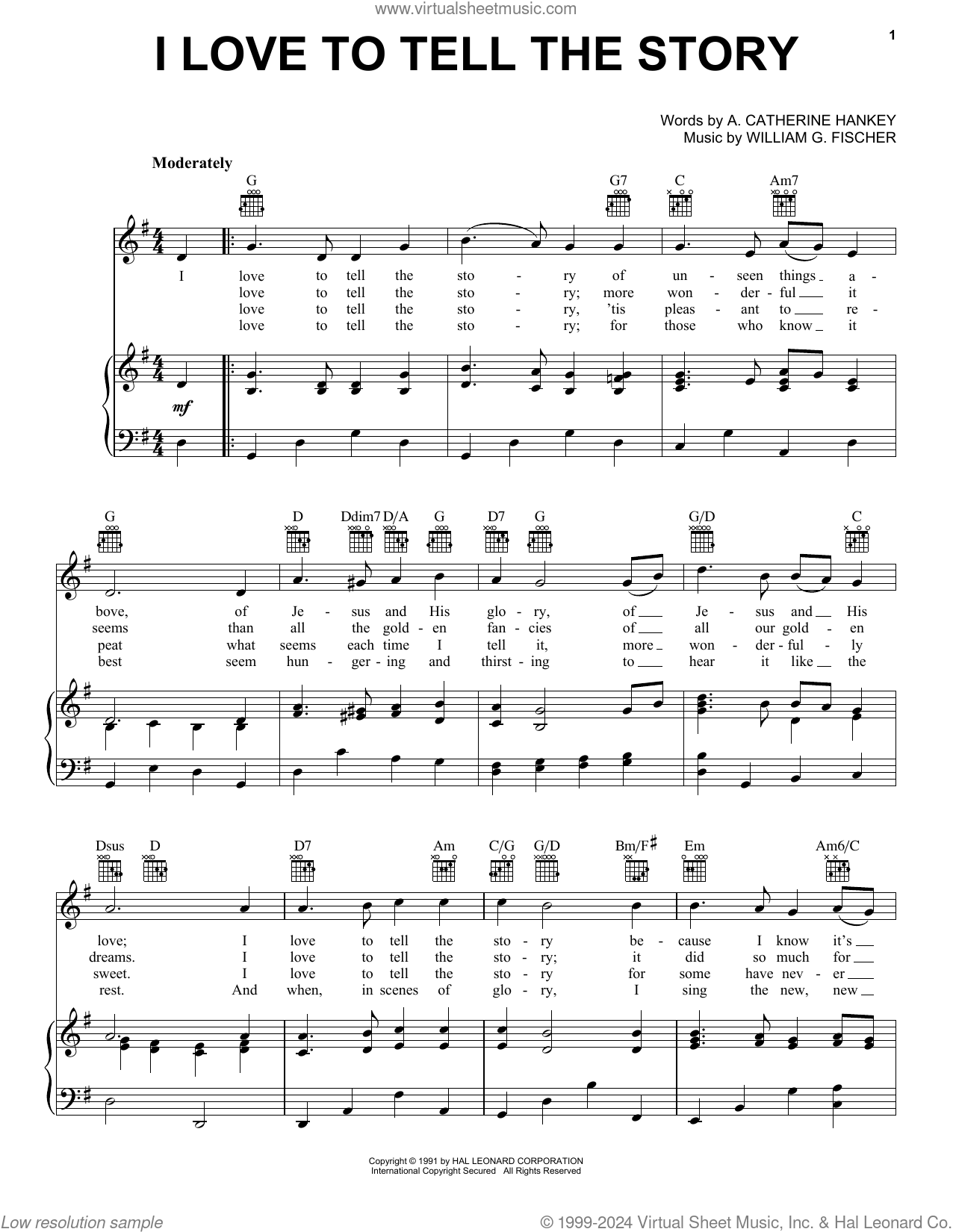 William G. Fischer: I Love To Tell The Story sheet music for voice ...