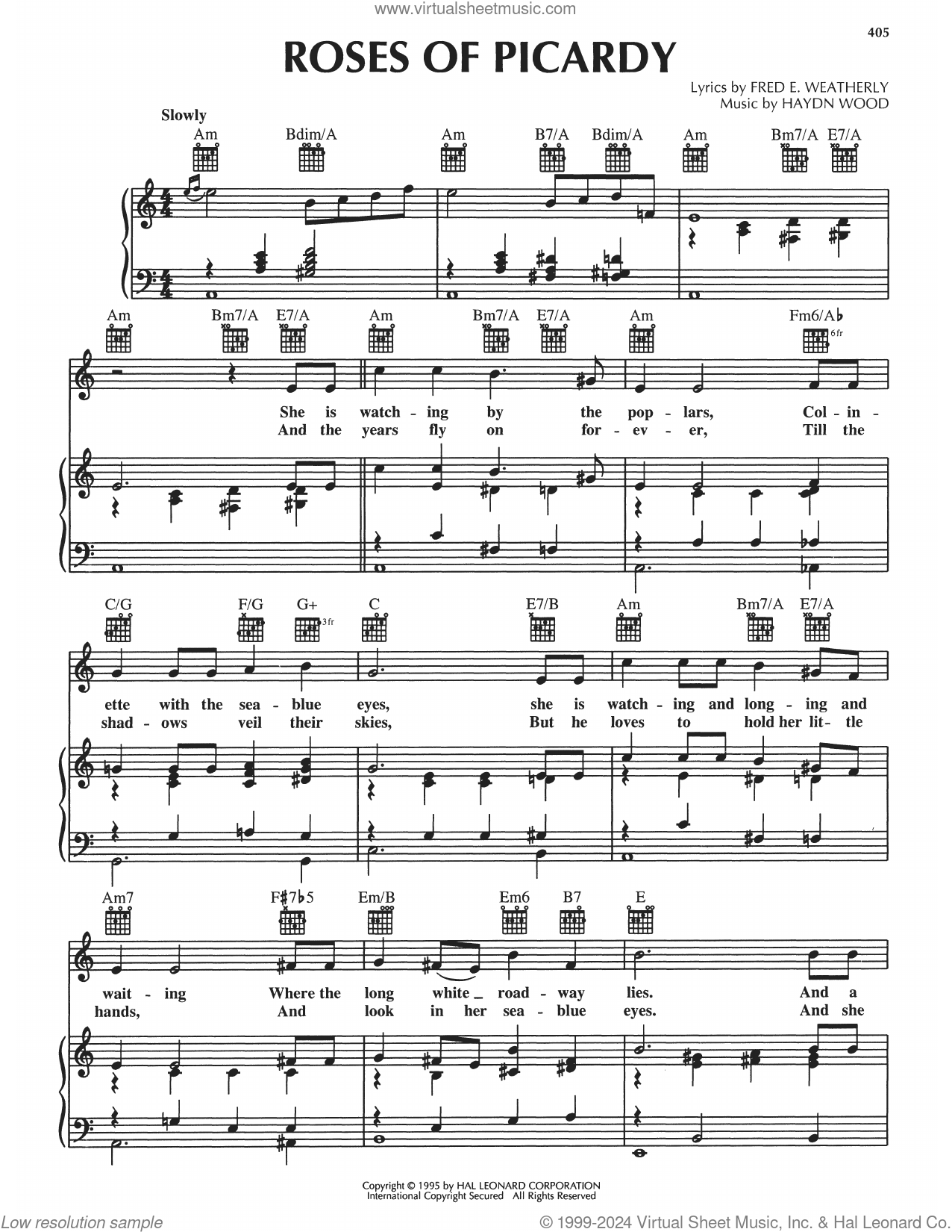 Roses Of Picardy sheet music for voice, piano or guitar (PDF)