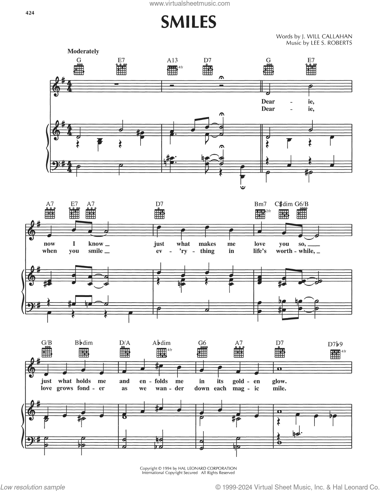 Smiles sheet music for voice, piano or guitar (PDF)