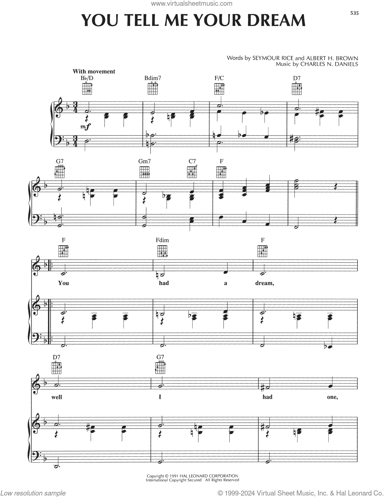 You Tell Me Your Dream sheet music for voice, piano or guitar