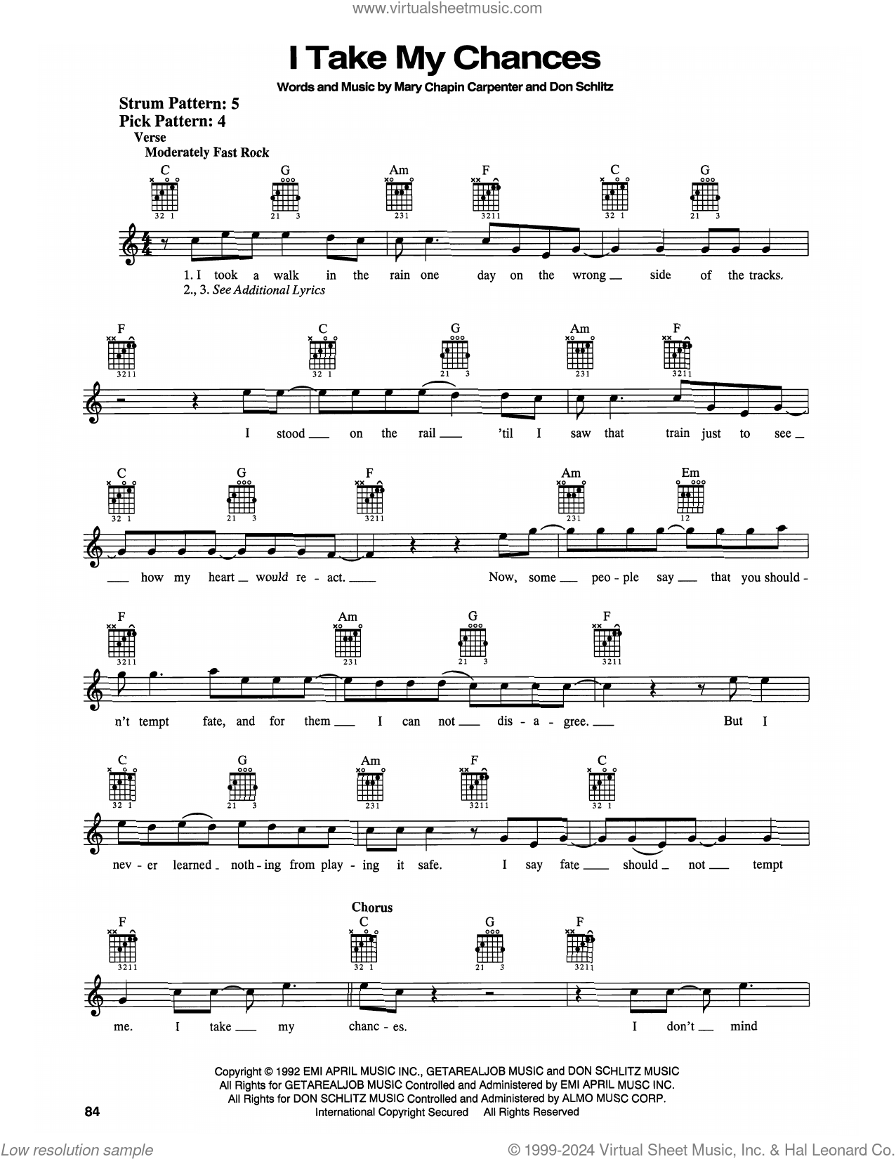 I Take My Chances sheet music for guitar solo (chords) (PDF)