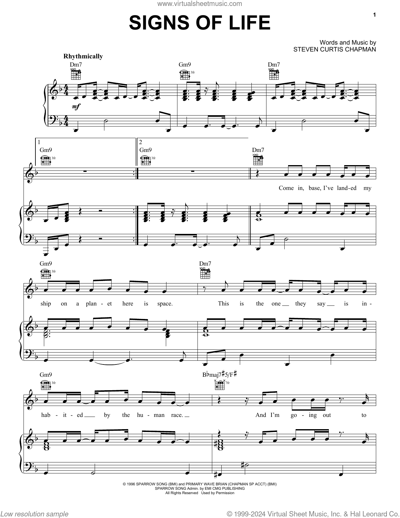 Signs Of Life sheet music for voice, piano or guitar (PDF)