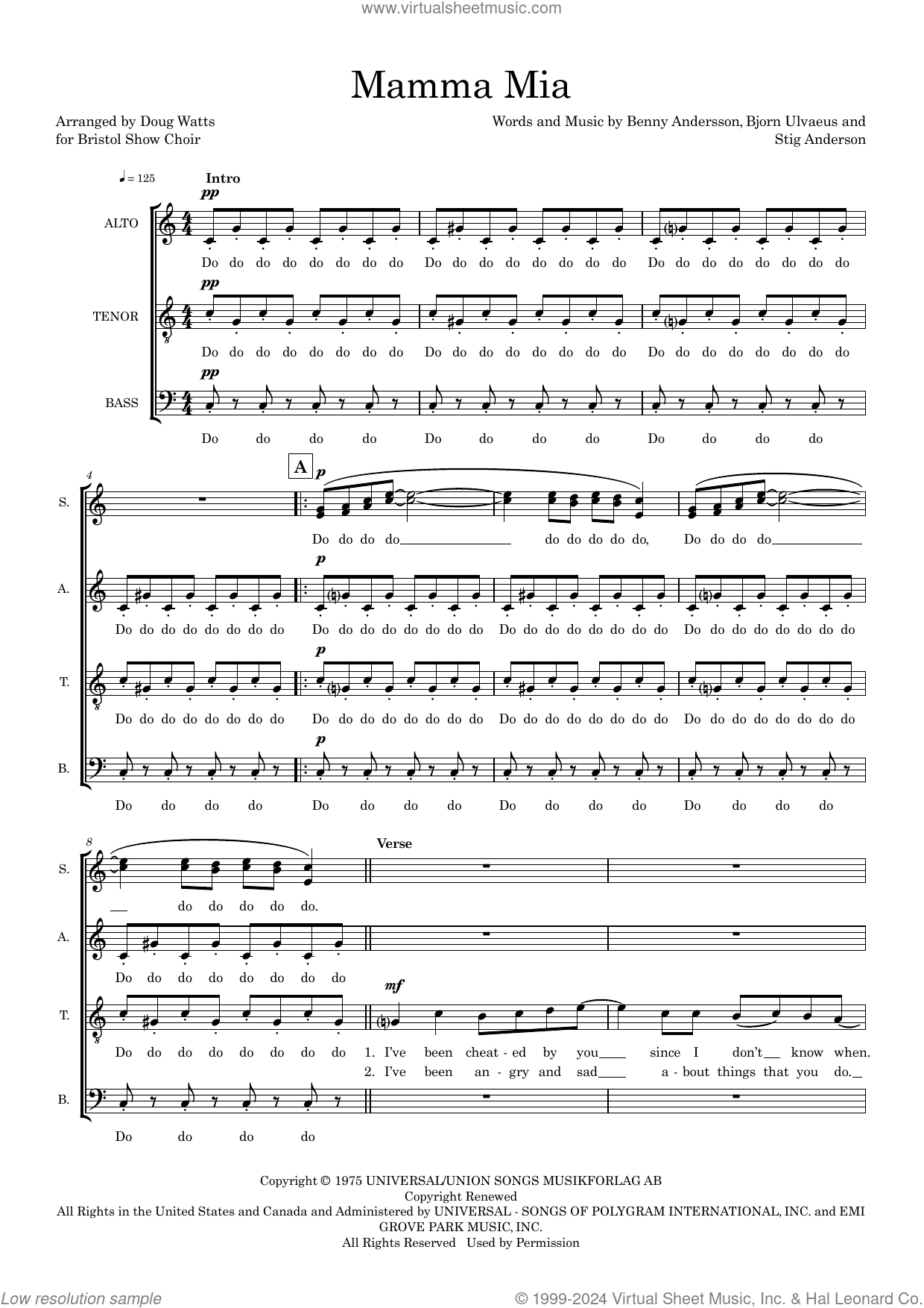 Mamma Mia (arr. Doug Watts) sheet music for choir (SATB: soprano, alto ...