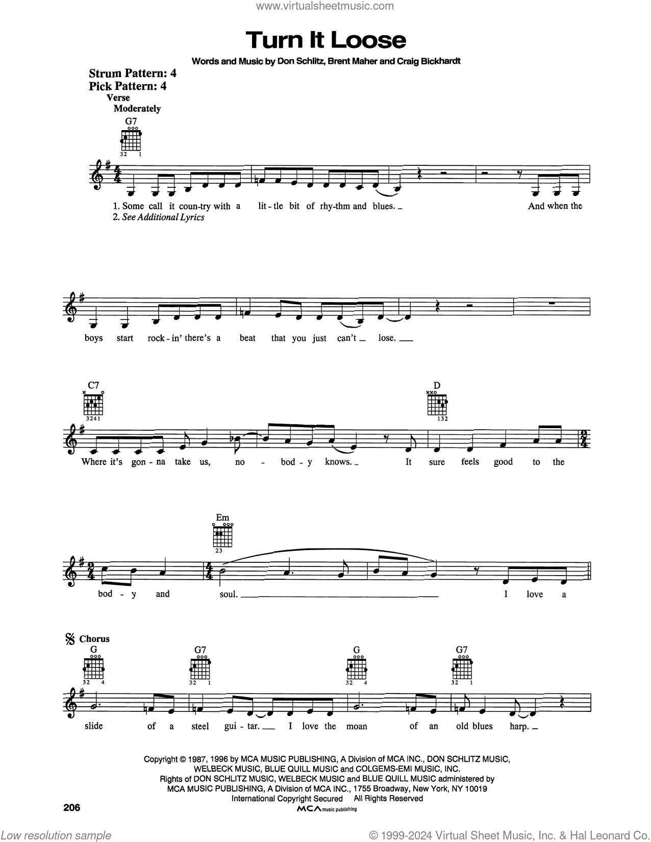 Turn It Loose sheet music for guitar solo (chords) (PDF)