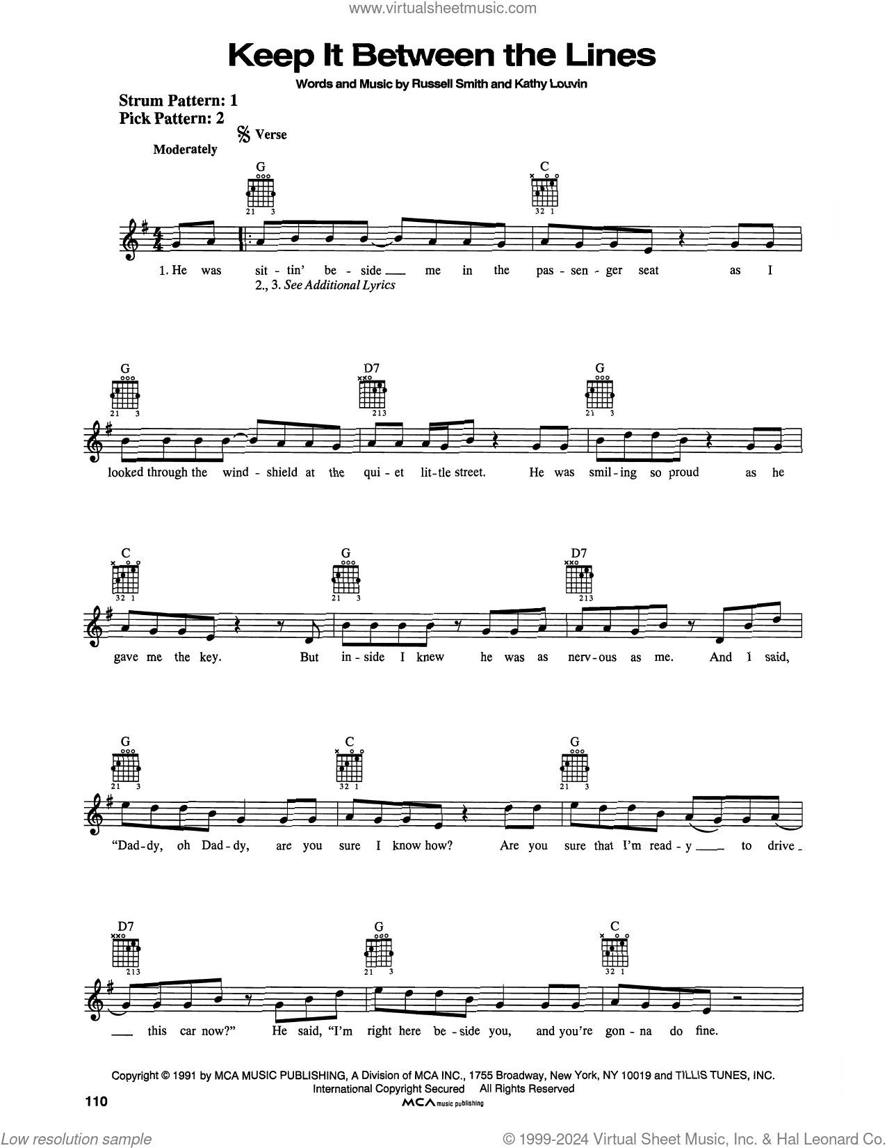 Van Shelton - Keep It Between The Lines sheet music for guitar solo ...