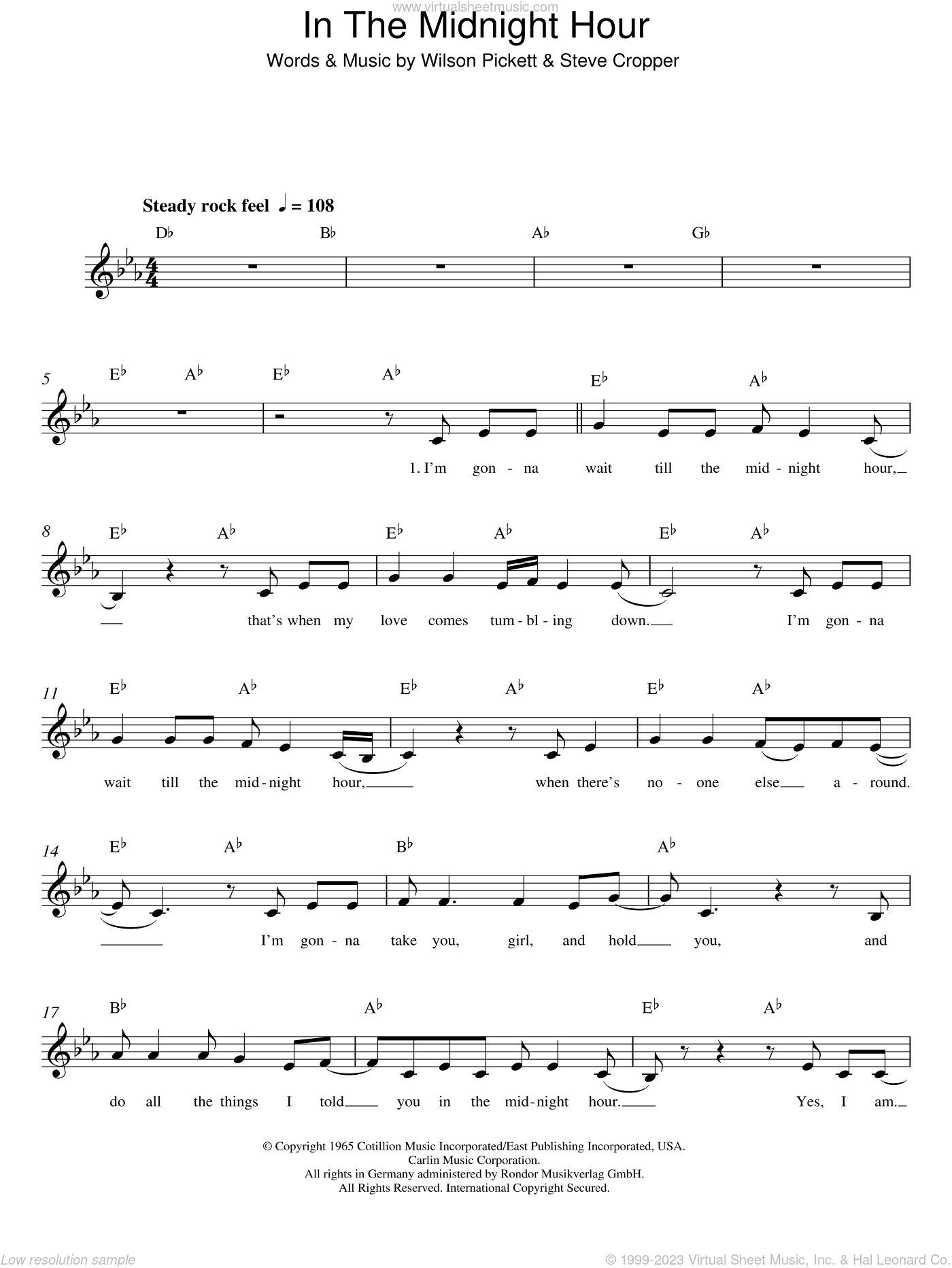 Pickett - In The Midnight Hour sheet music (fake book) (PDF)
