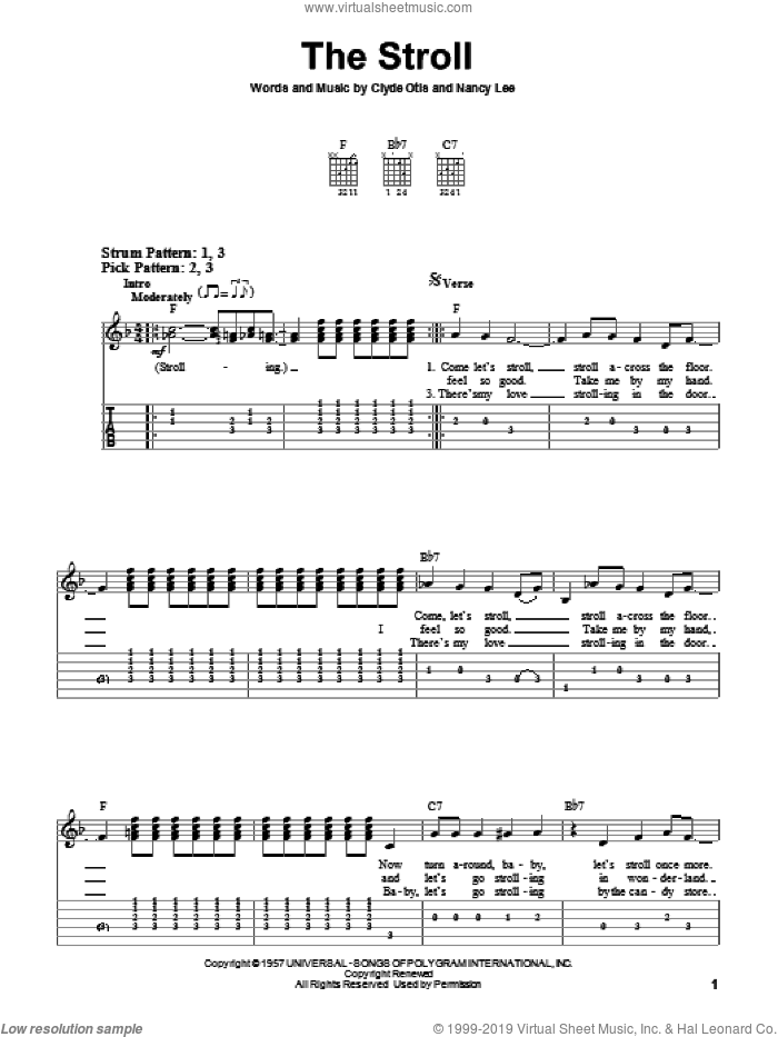 The Stroll sheet music for guitar solo (easy tablature) (PDF)