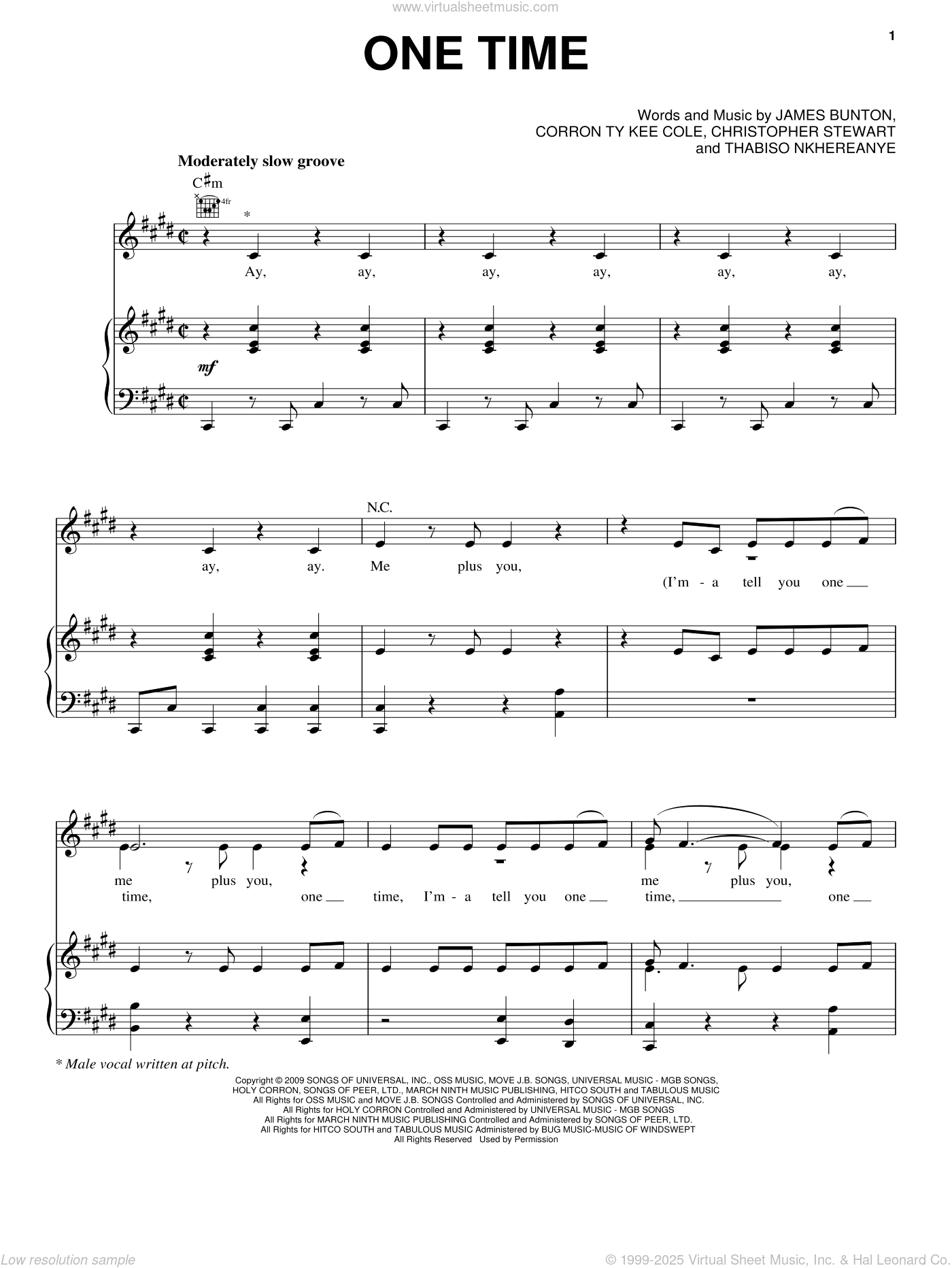 One Time sheet music for voice, piano or guitar (PDF-interactive)