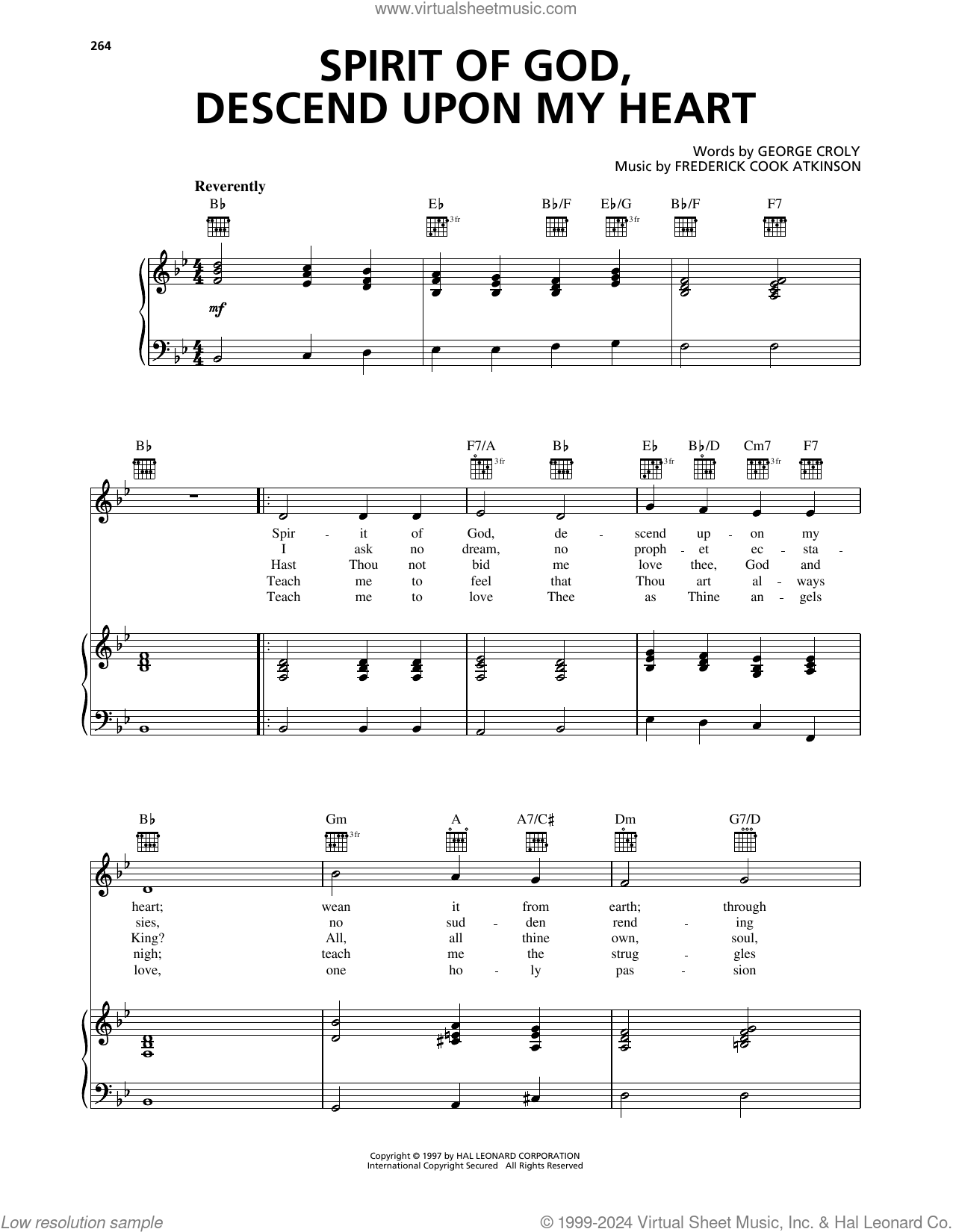Spirit Of God, Descend Upon My Heart sheet music for voice, piano or guitar
