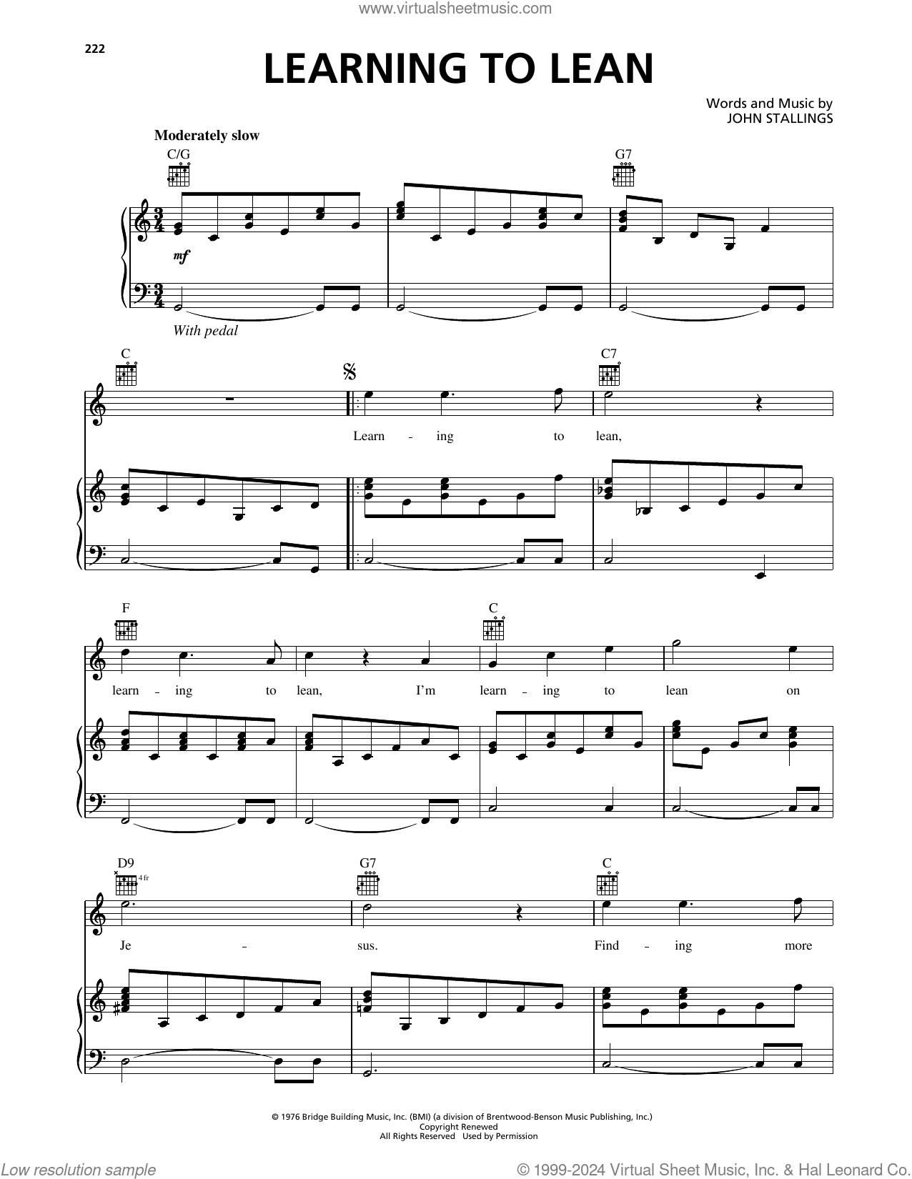 Learning To Lean sheet music for voice, piano or guitar (PDF)