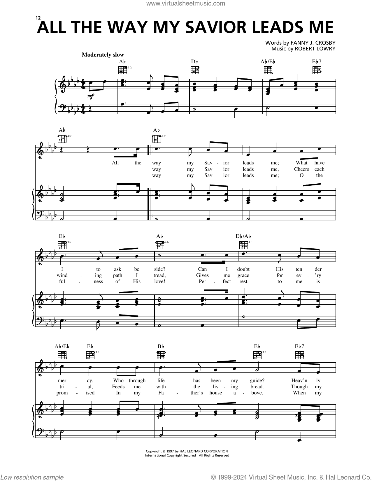 Robert Lowry: All The Way My Savior Leads Me sheet music for voice ...