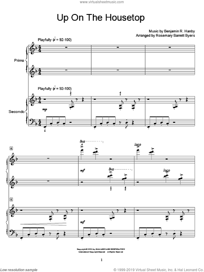 Up On The Housetop sheet music for piano four hands v2