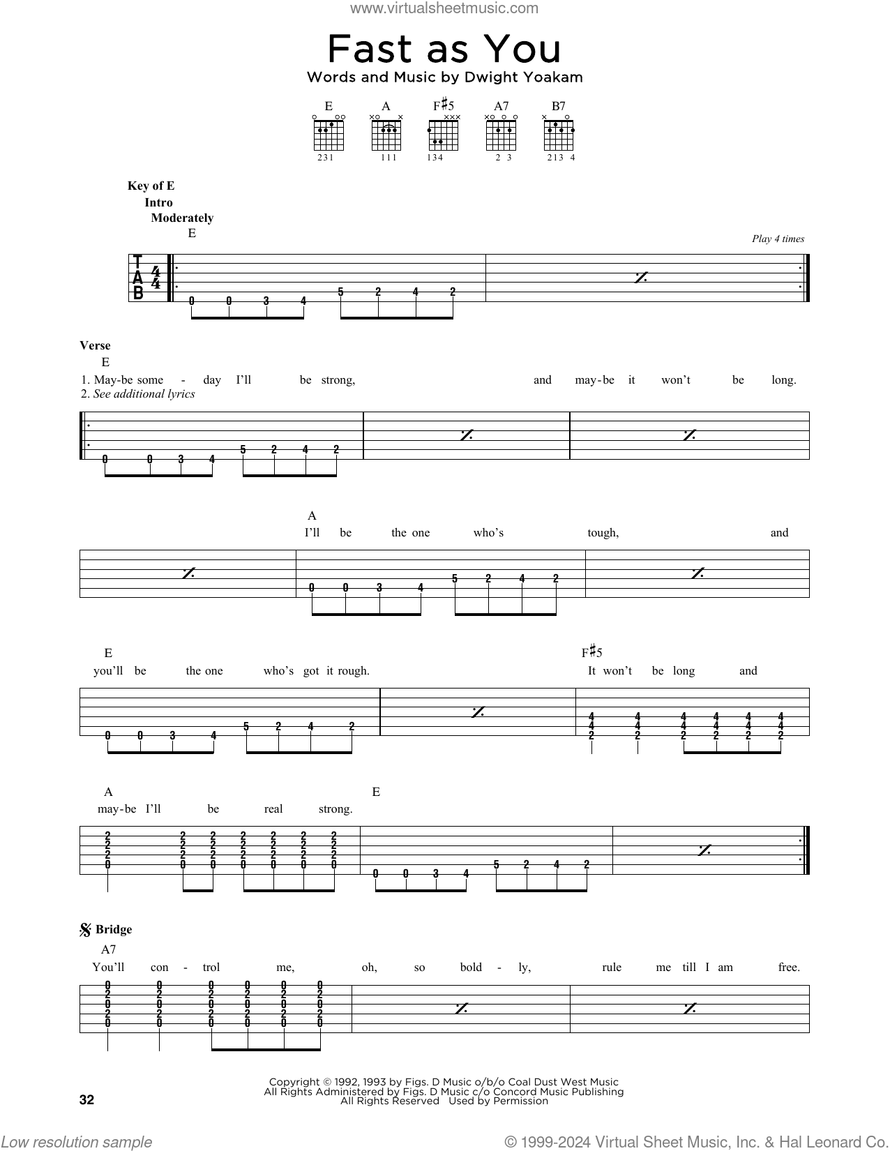 Fast As You sheet music for guitar solo (chart) (PDF)