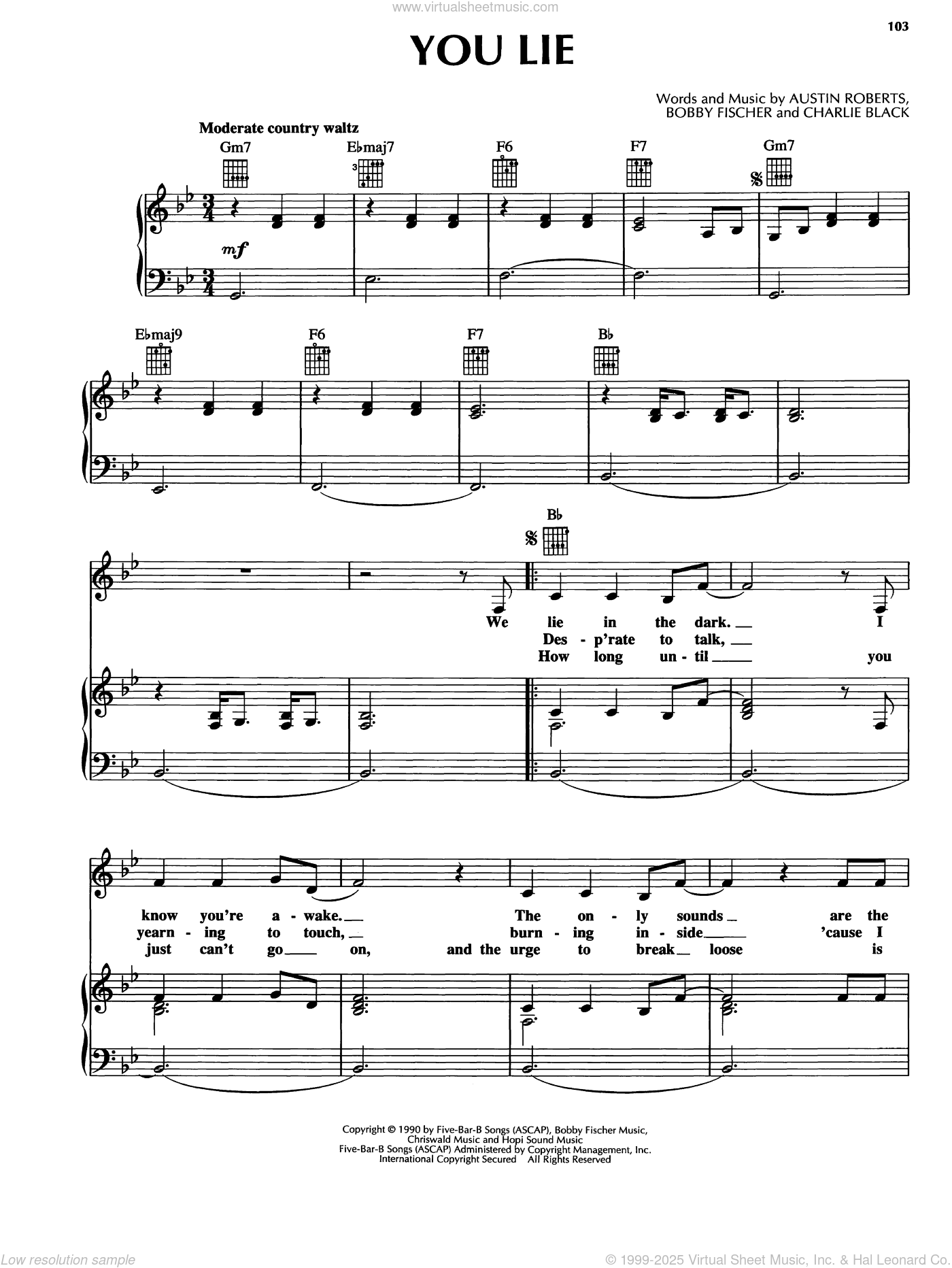 You Lie sheet music for voice, piano or guitar (PDF)