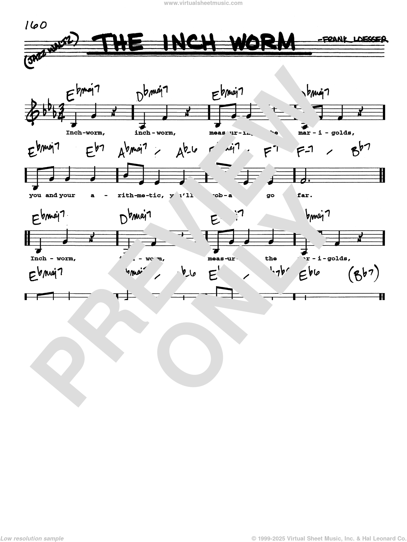 The Inch Worm (Low Voice) sheet music (real book with lyrics)