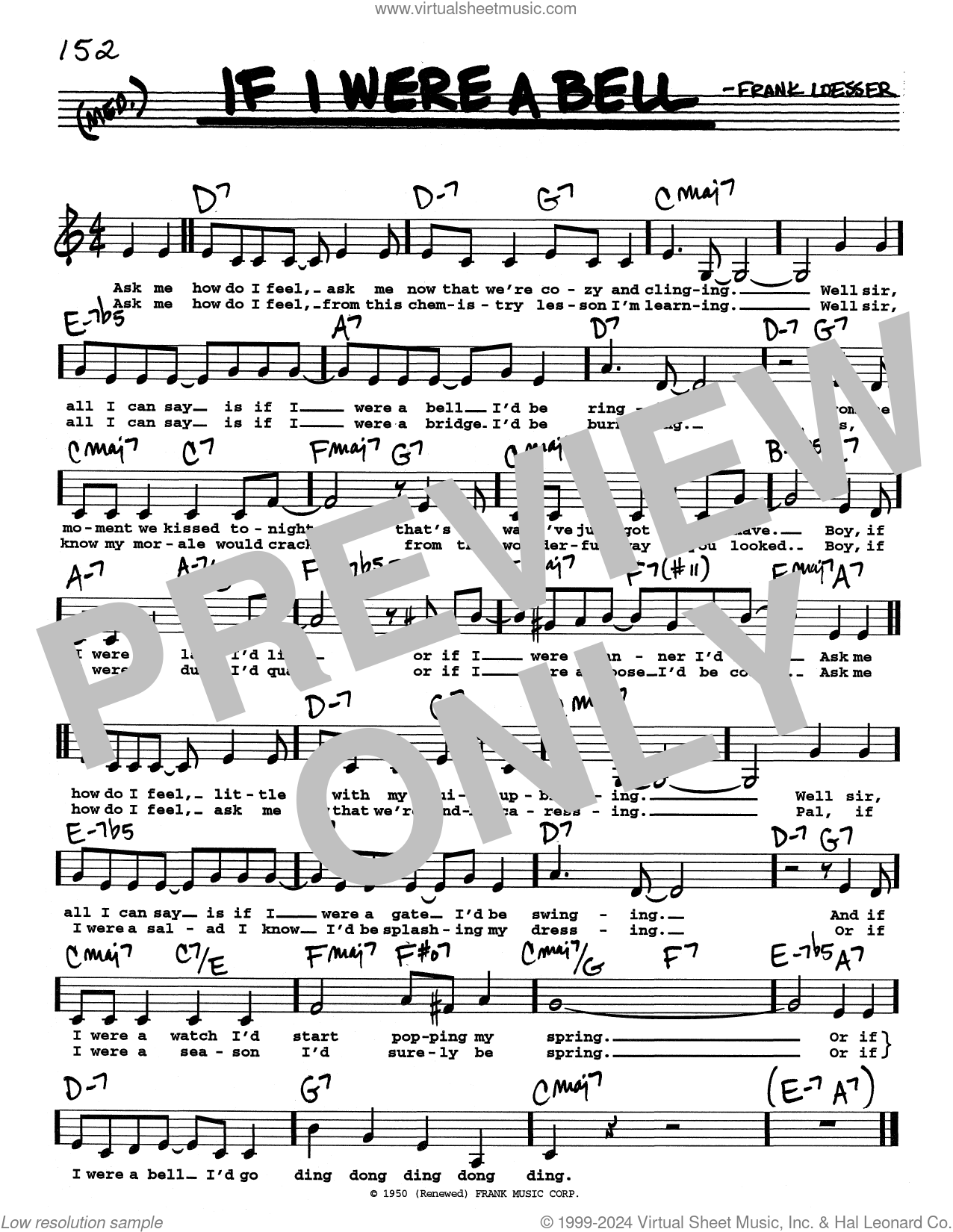 If I Were A Bell (Low Voice) sheet music (real book with lyrics)
