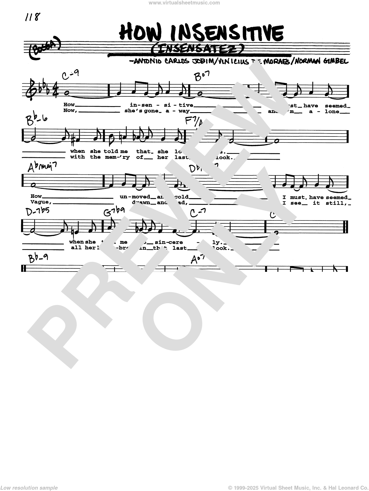 How Insensitive (Insensatez) (Low Voice) sheet music (real book with ...