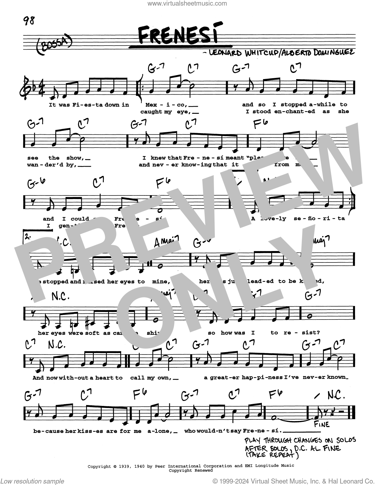 Frenesi (Low Voice) sheet music (real book with lyrics) (PDF)
