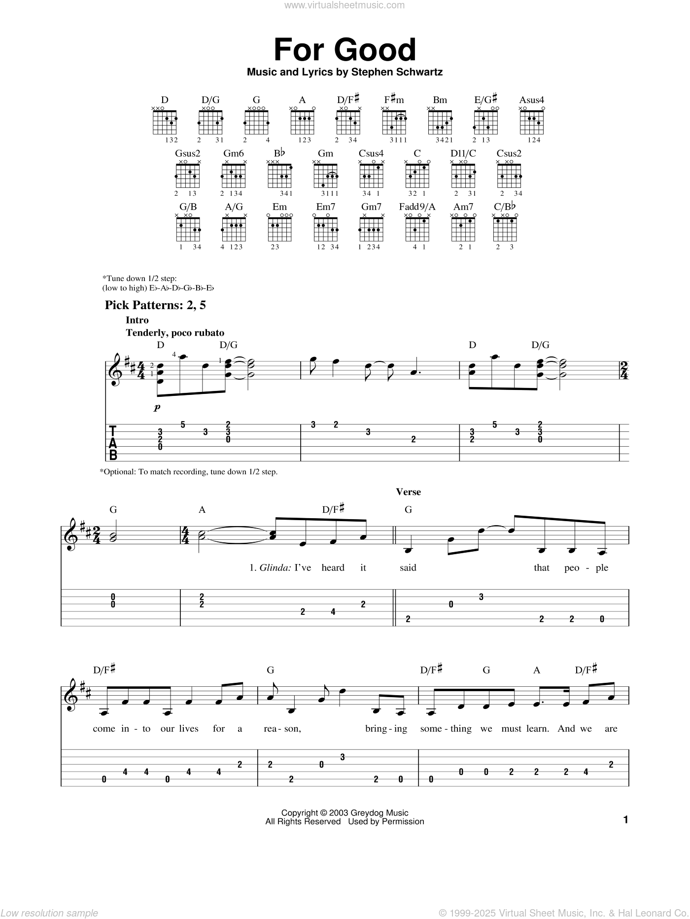 For Good (from Wicked) sheet music for guitar solo (easy tablature)