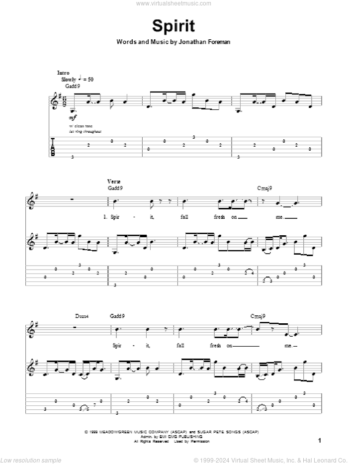 Spirit sheet music for guitar (tablature, play-along) (PDF)