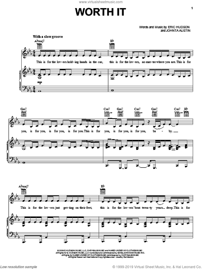 Worth It sheet music for voice, piano or guitar (PDF-interactive)