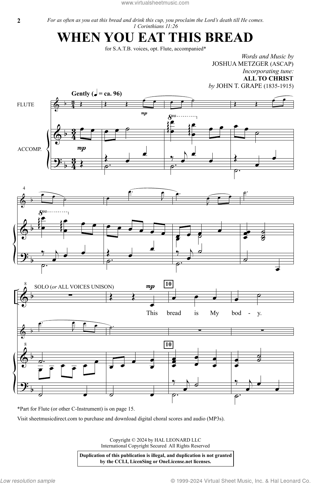 When You Eat This Bread sheet music for choir (SATB: soprano, alto ...