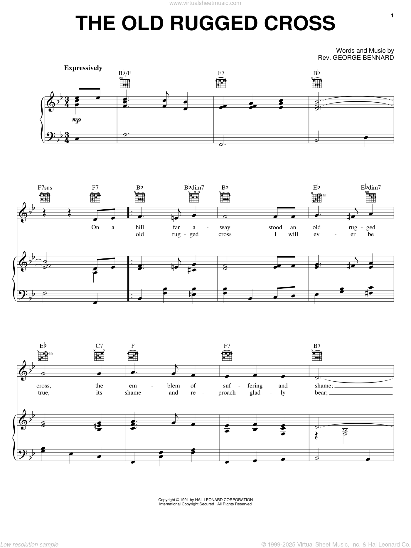 Rev. George Bennard: The Old Rugged Cross sheet music for voice, piano or guitar