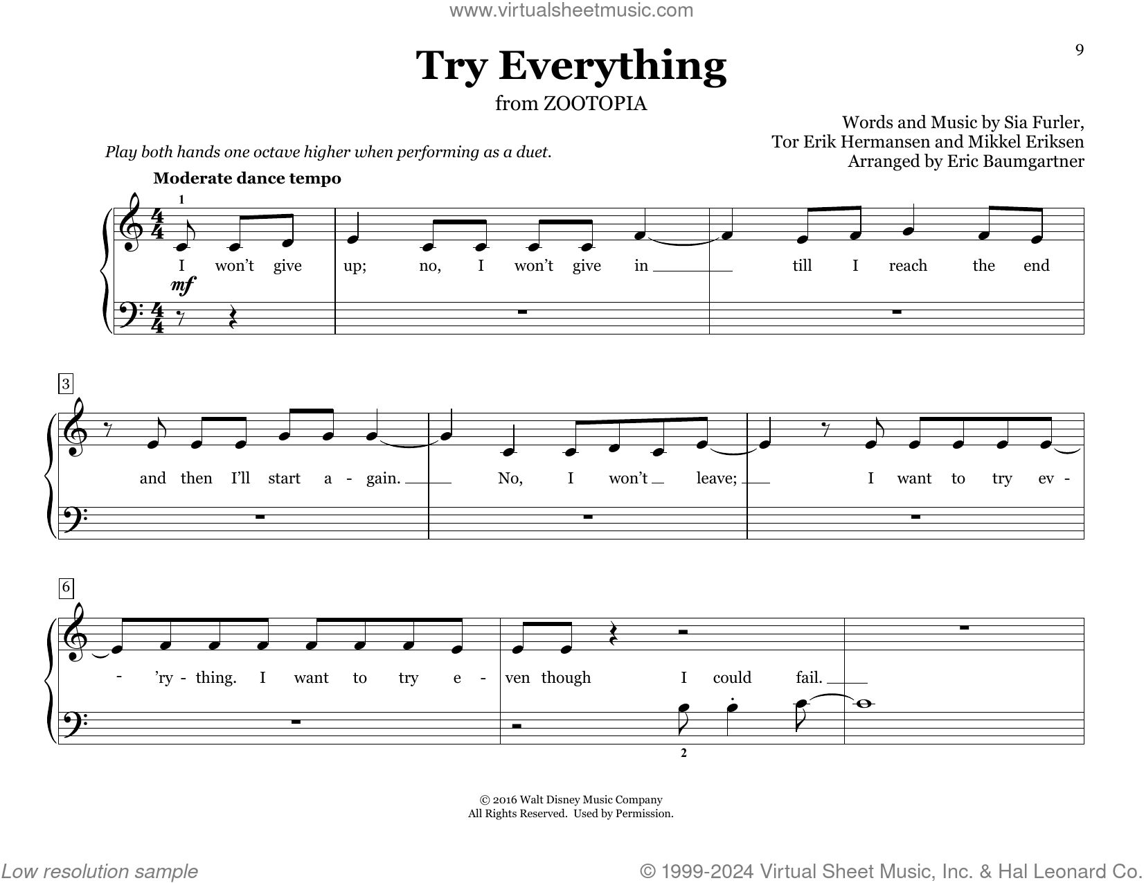 Try Everything (from Zootopia) (arr. Eric Baumgartner) sheet music for ...