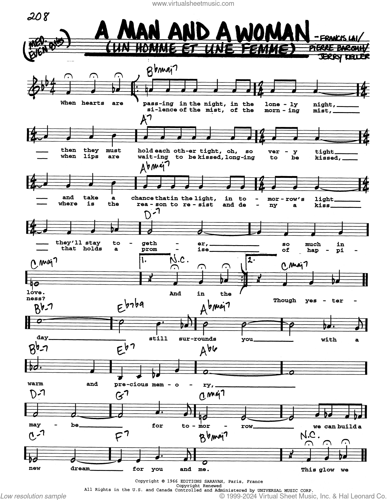 A Man And A Woman (Un Homme Et Une Femme) (Low Voice) sheet music (real ...
