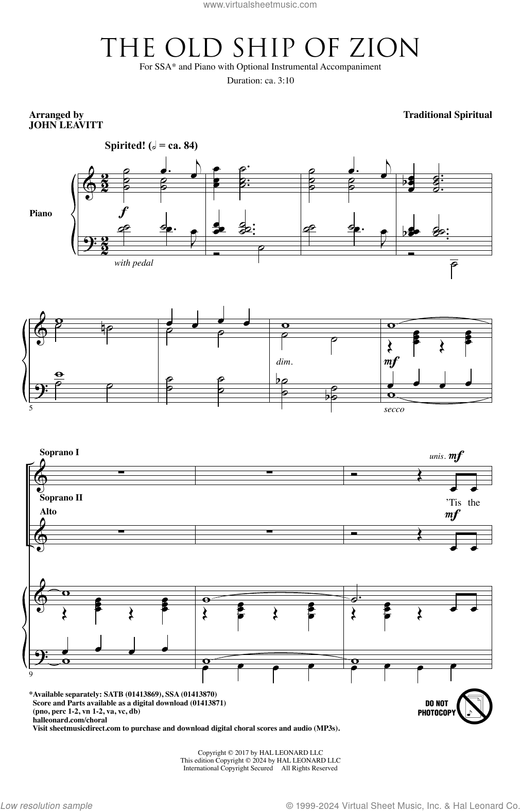 The Old Ship Of Zion (arr. John Leavitt) sheet music for choir (SSA ...