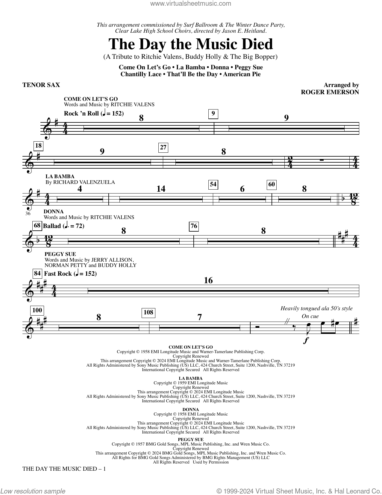 The Day The Music Died (complete set of parts) sheet music for ...