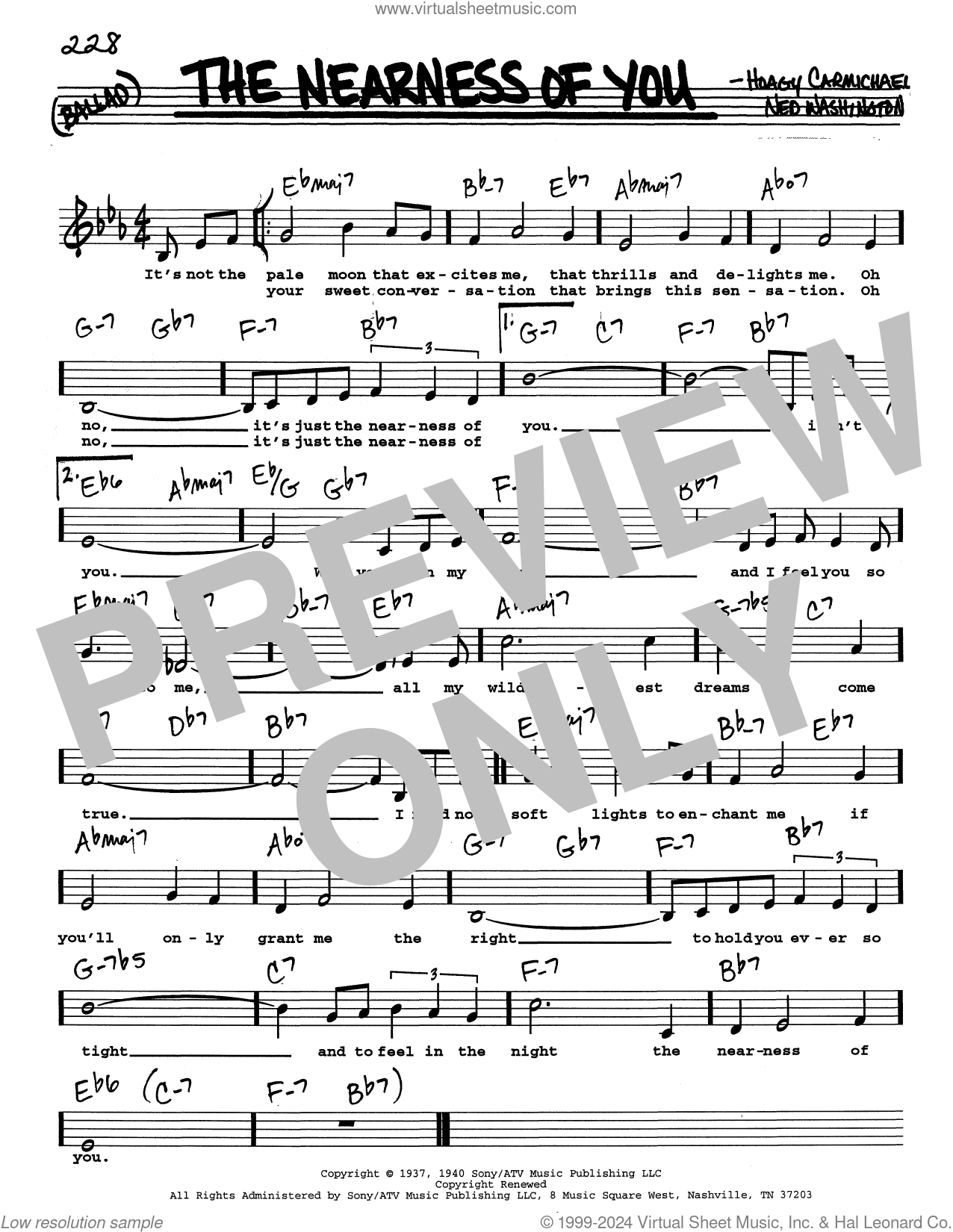 The Nearness Of You (Low Voice) sheet music (real book with lyrics)