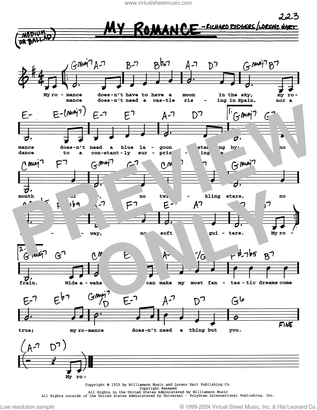 My Romance (Low Voice) sheet music (real book with lyrics) (PDF)