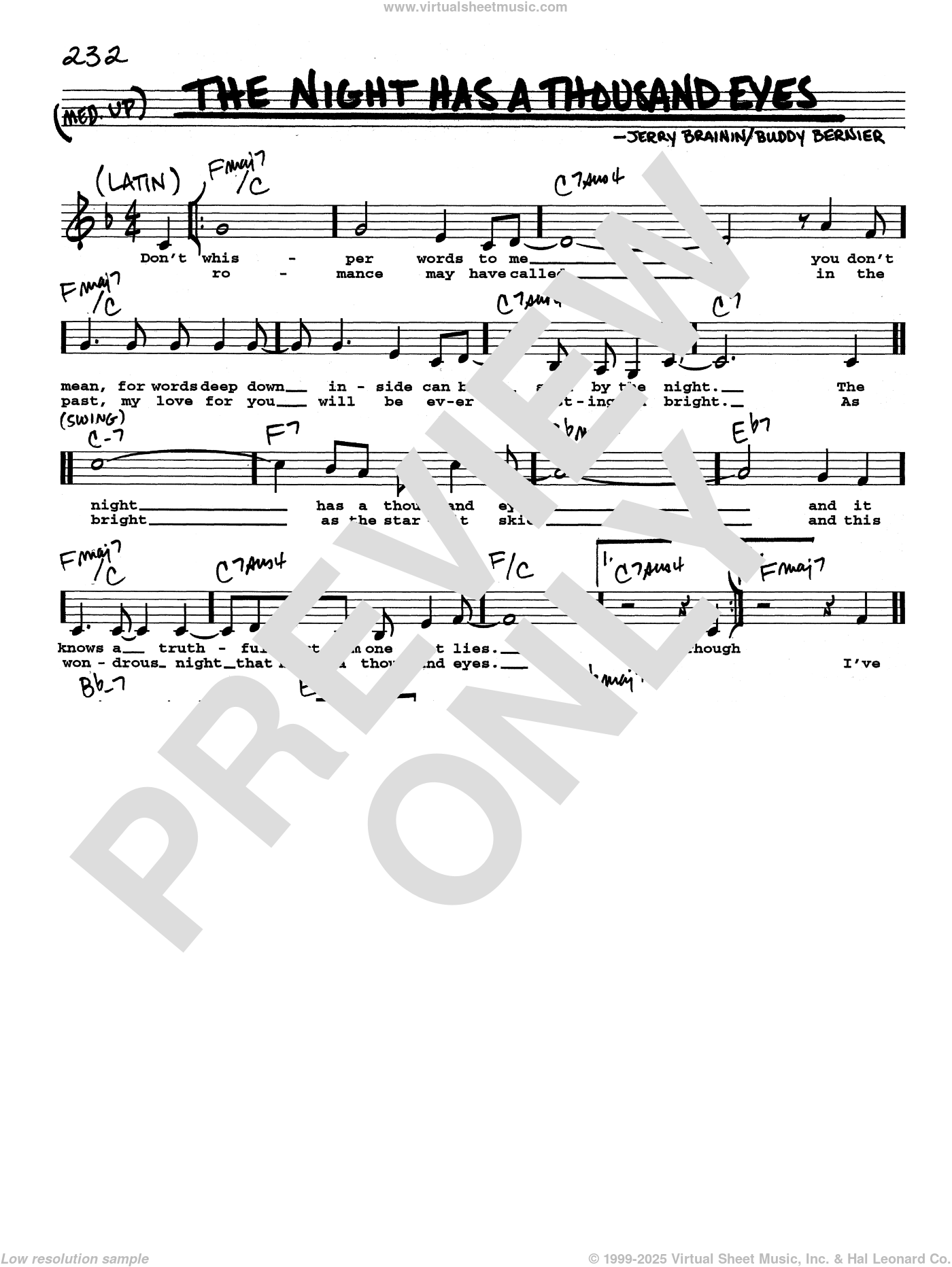 The Night Has A Thousand Eyes (Low Voice) sheet music (real book with ...