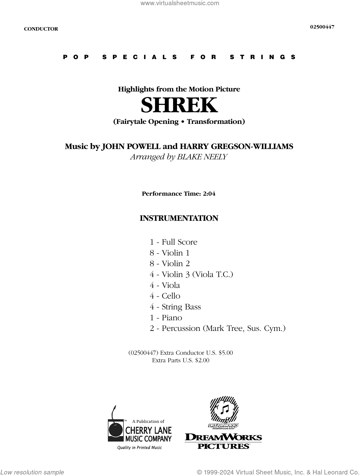 Highlights from Shrek sheet music (complete collection) for orchestra