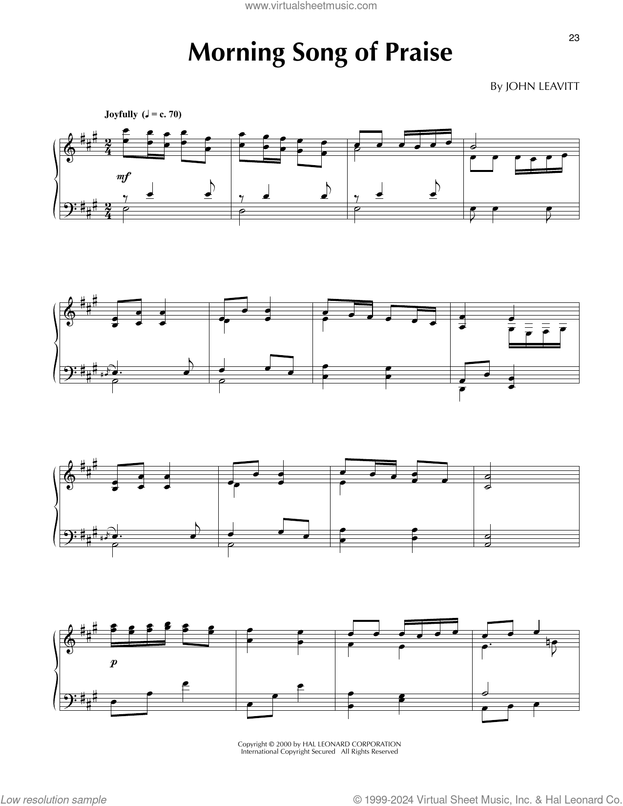 Morning Song Of Praise sheet music for piano solo (PDF)